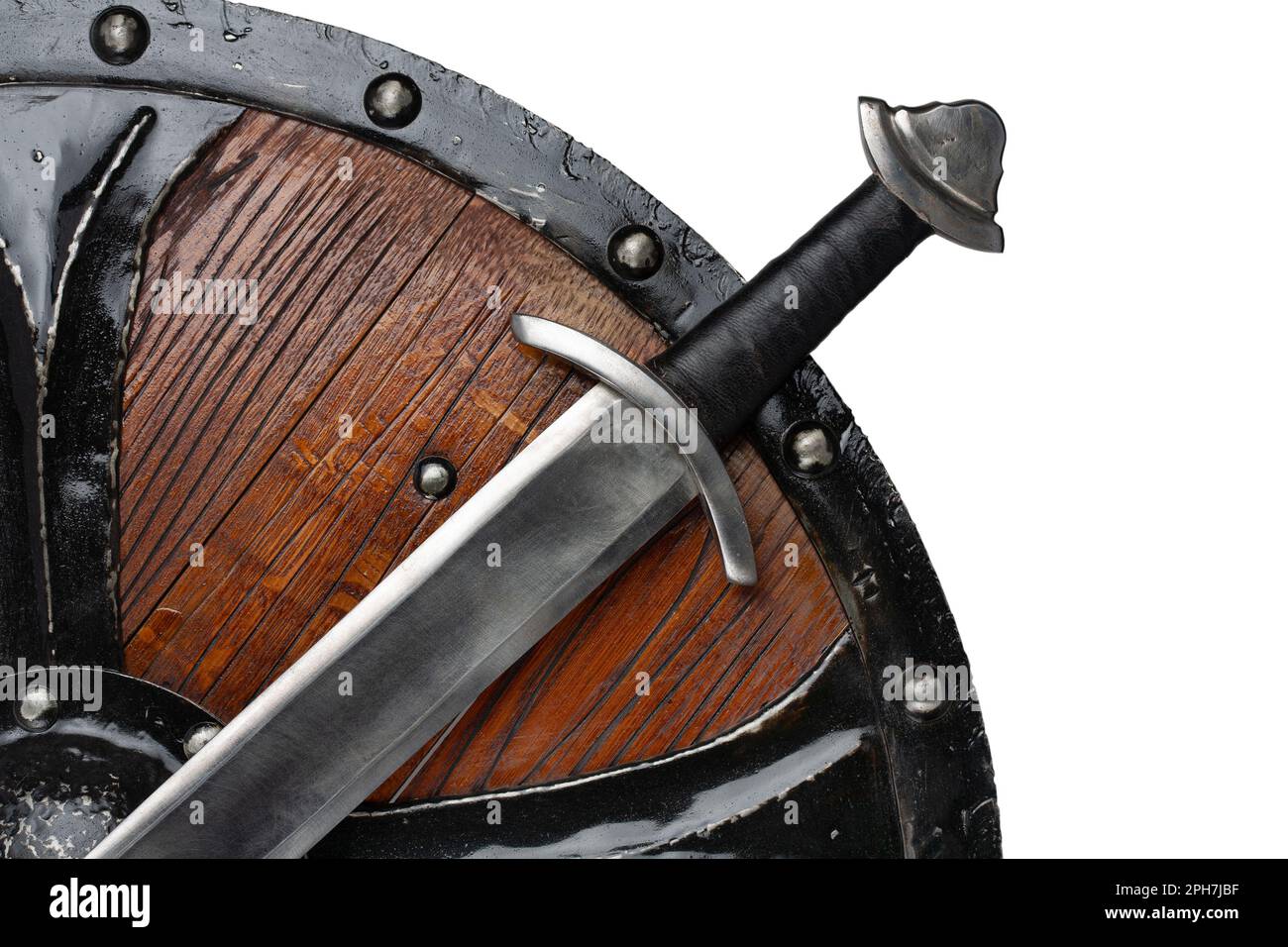 Vintage viking round shield with sword on white background Stock Photo ...