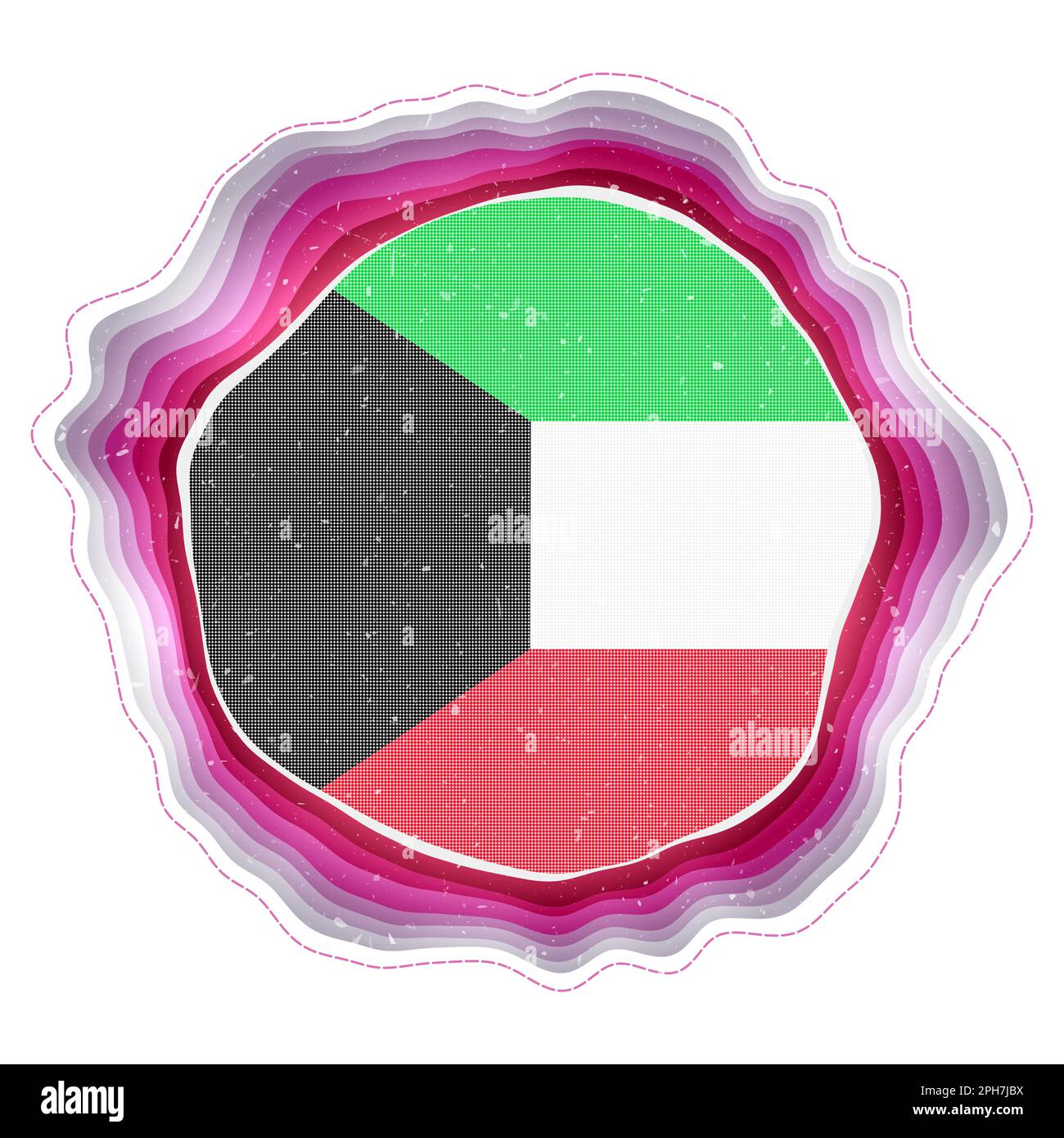 Kuwait flag in frame. Badge of the country. Layered circular sign around Kuwait flag. Trendy ...