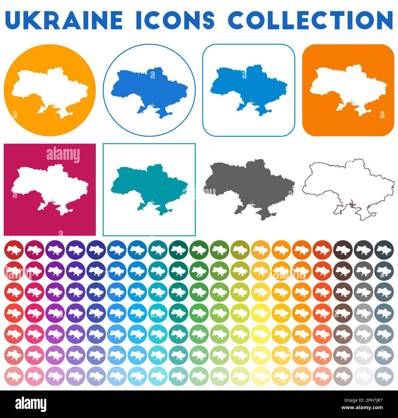 Ukraine icons collection. Bright colorful trendy map icons. Modern ...