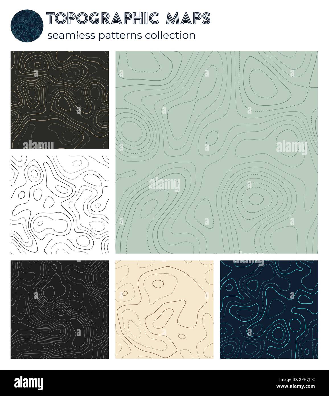 Topographic maps. Astonishing isoline patterns, seamless design ...