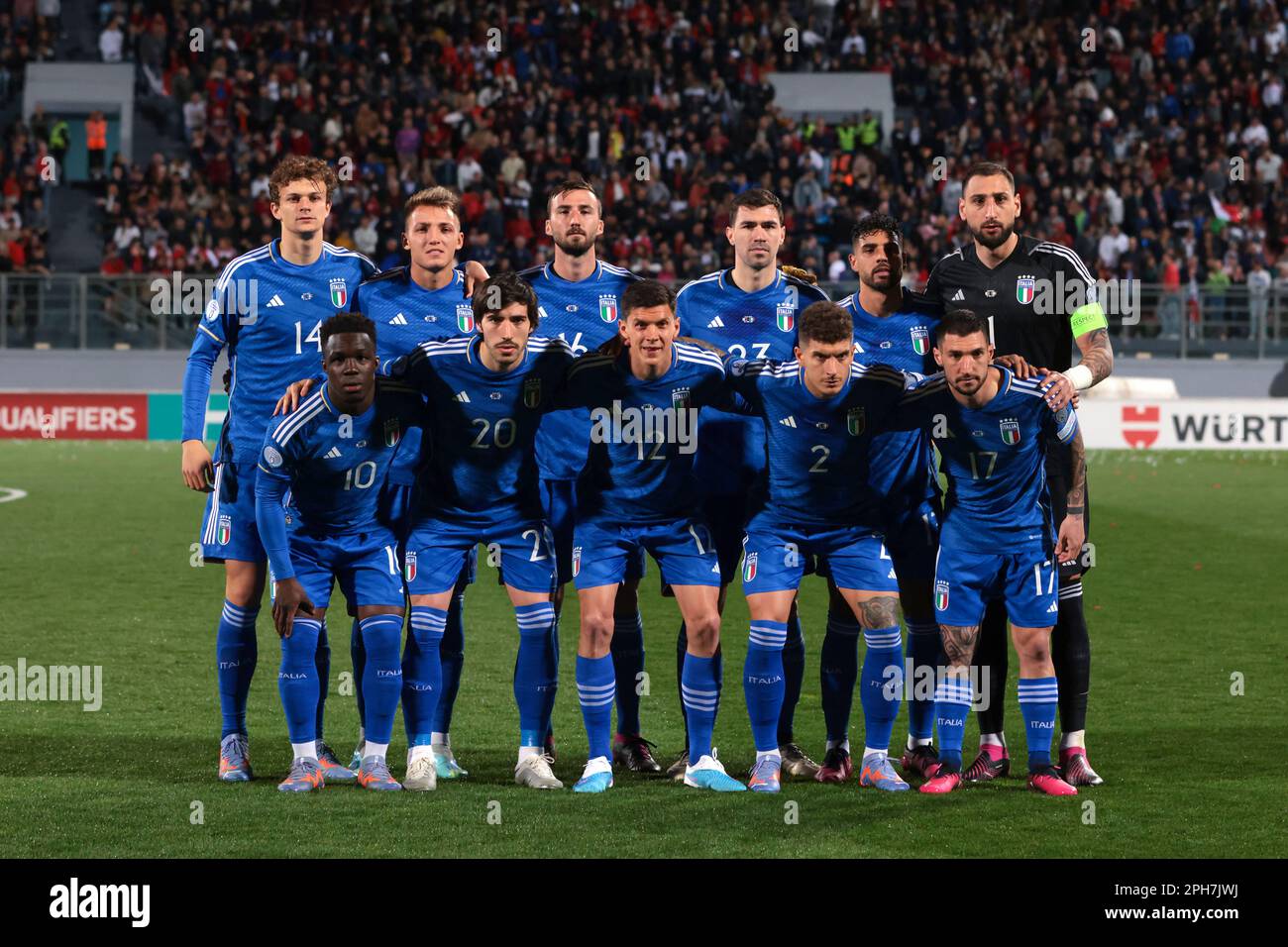 Attard, Malta, 26th March 2023. The Italy starting eleven line up for a ...