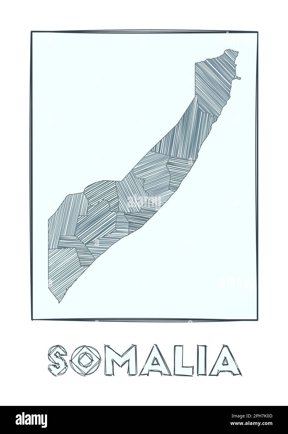Sketch map of Somalia. Grayscale hand-drawn map of the country. Filled ...