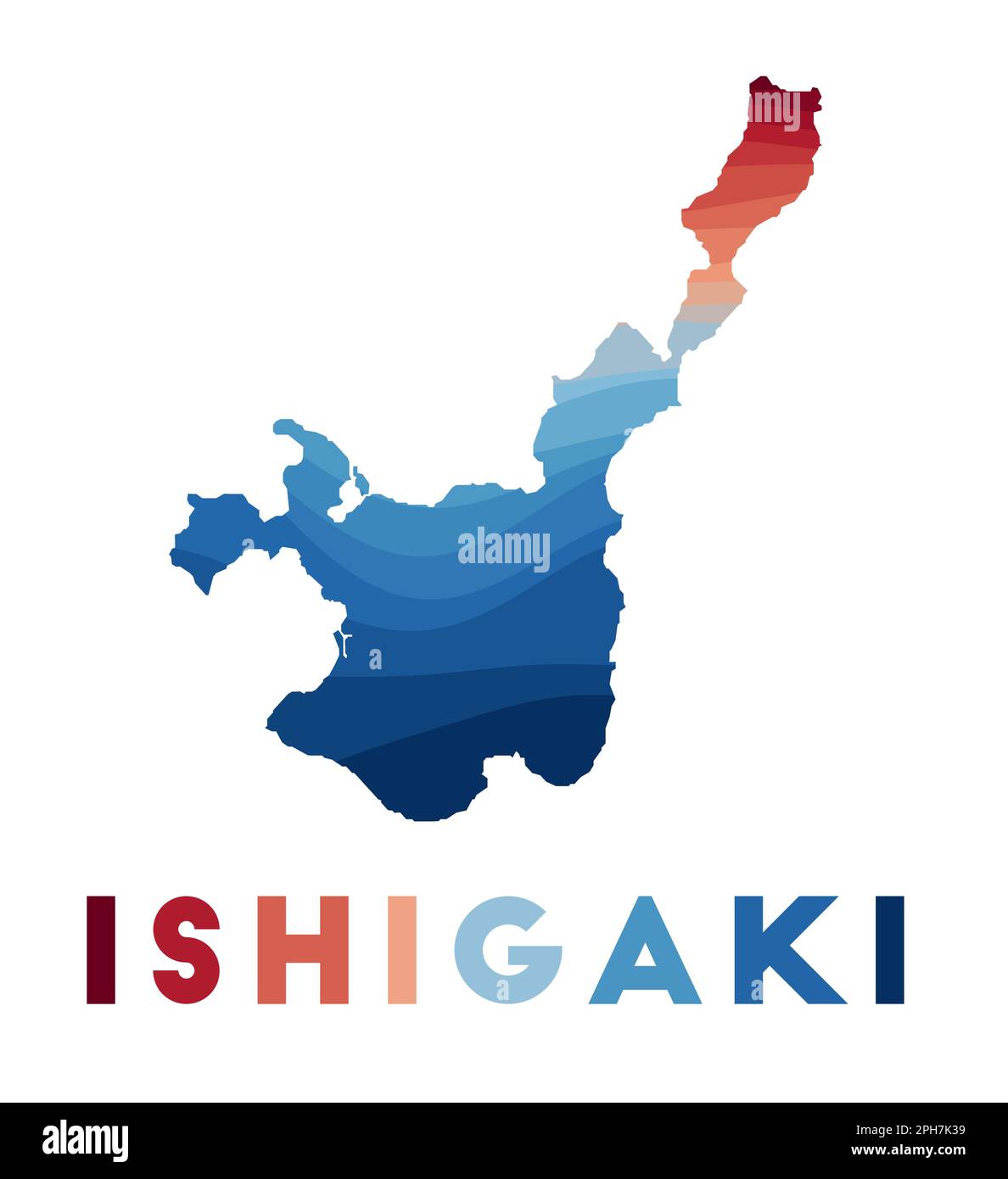 Ishigaki map. Map of the island with beautiful geometric waves in red ...