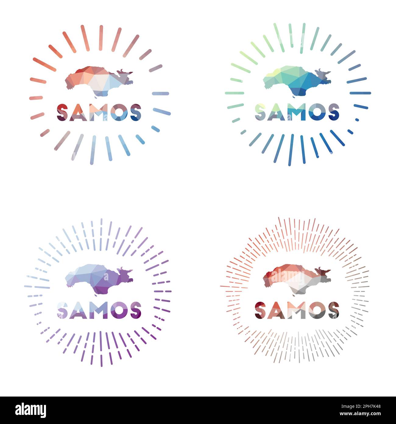 Samos low poly sunburst set. Logo of island in geometric polygonal ...