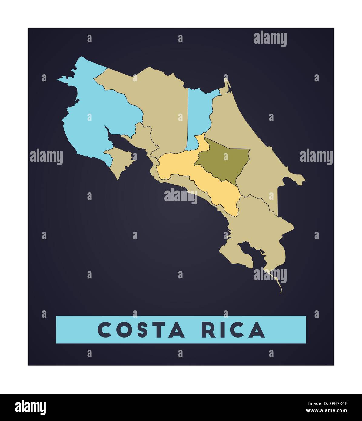 Costa Rica map. Country poster with regions. Shape of Costa Rica with ...