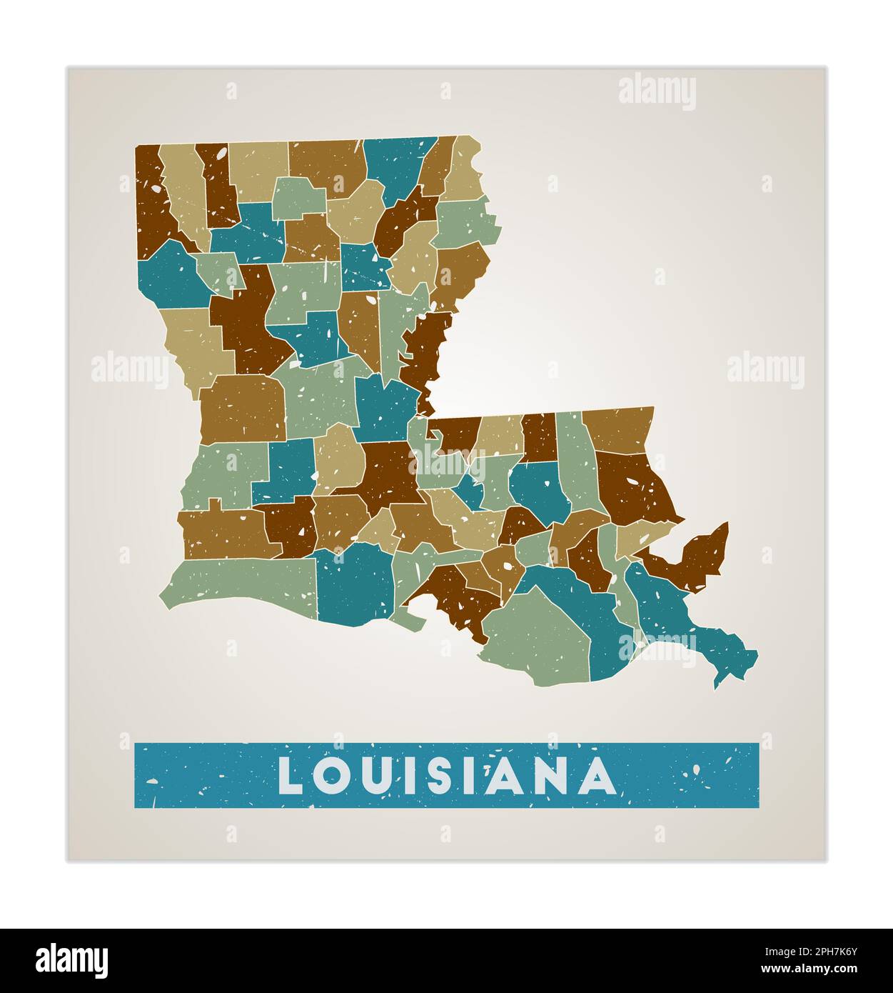 Louisiana map. US state poster with regions. Old grunge texture. Shape ...