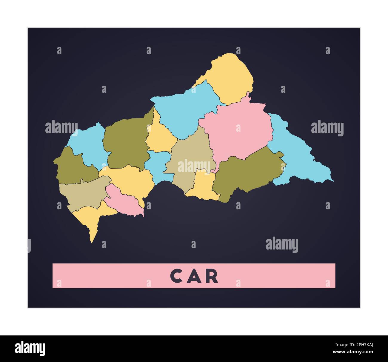 CAR map. Country poster with regions. Shape of CAR with country name ...