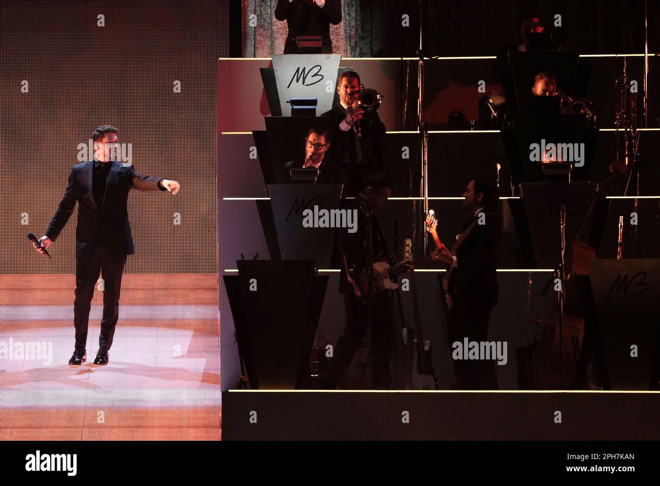 Michael Buble performs on stage at the O2 Arena in London, Sunday, Mar ...