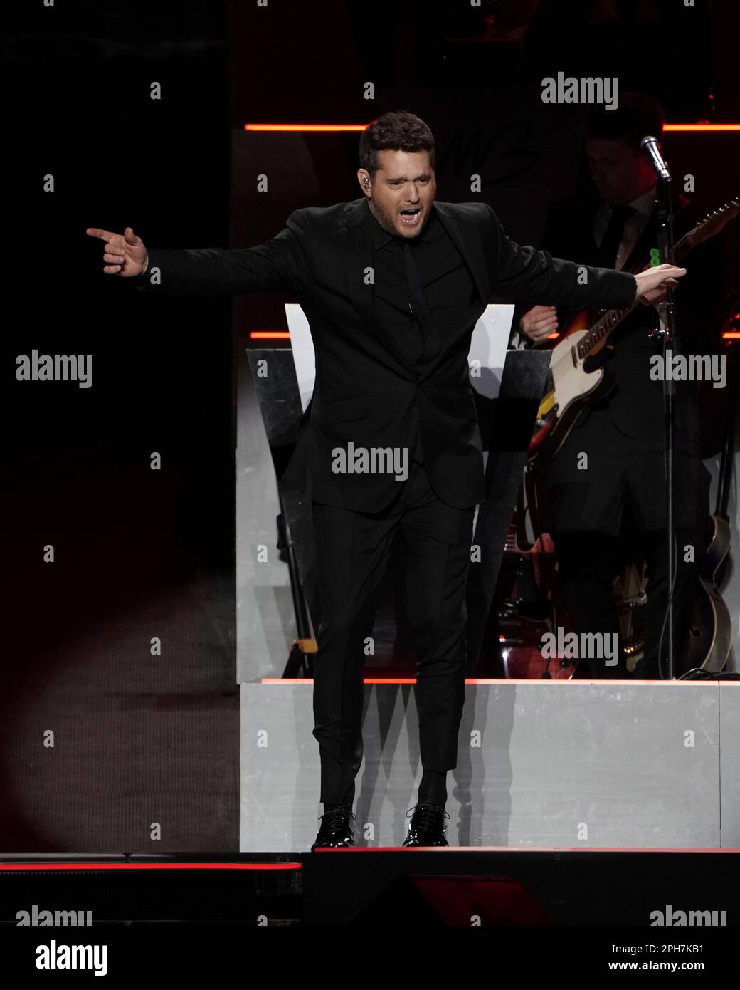 Michael Buble performs on stage at the O2 Arena in London, Sunday, Mar ...