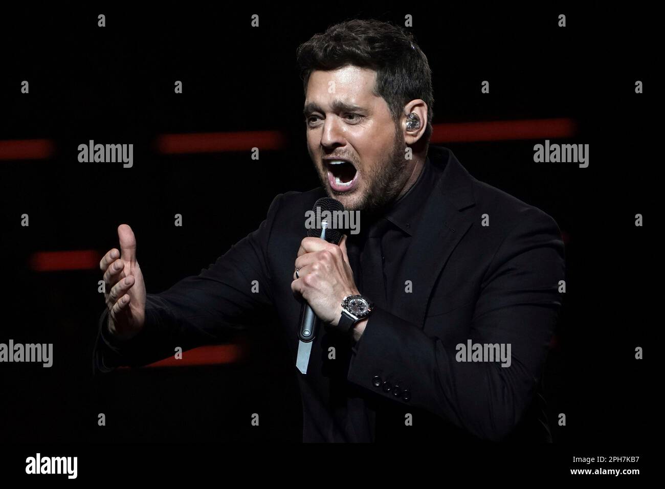 Michael Buble performs on stage at the O2 Arena in London, Sunday, Mar ...