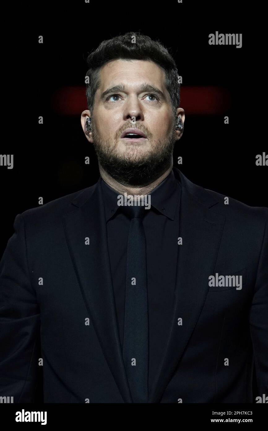 Michael Buble performs on stage at the O2 Arena in London, Sunday, Mar ...