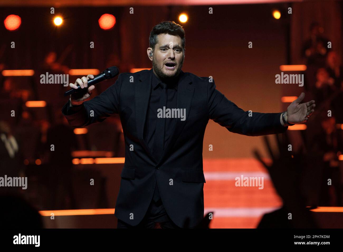 Michael Buble performs on stage at the O2 Arena in London, Sunday, Mar ...