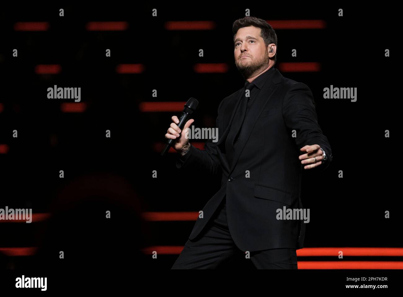 Michael Buble performs on stage at the O2 Arena in London, Sunday, Mar ...