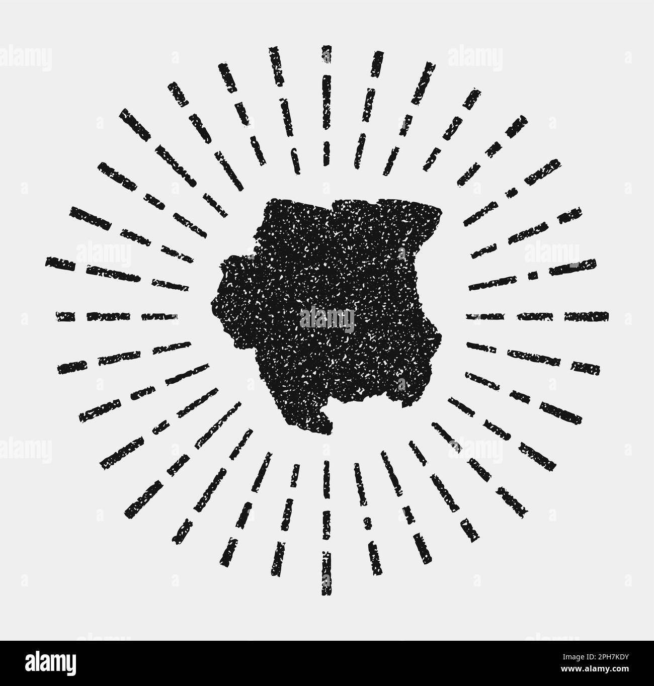 Vintage map of Suriname. Grunge sunburst around the country. Black ...