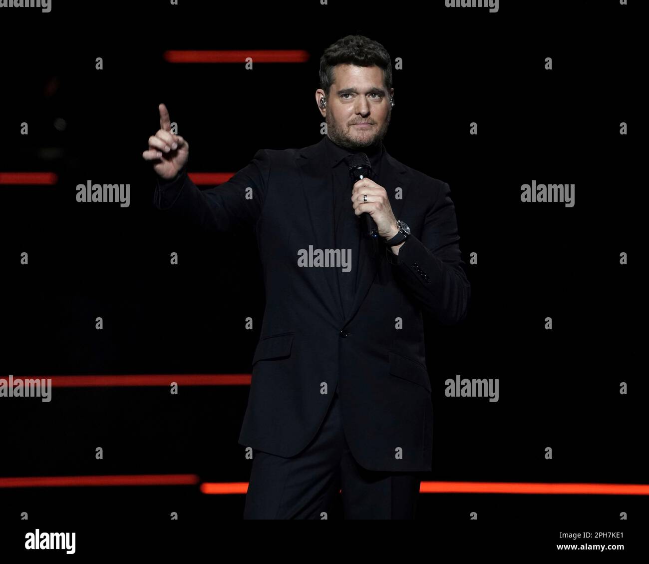 Michael Buble performs on stage at the O2 Arena in London, Sunday, Mar ...