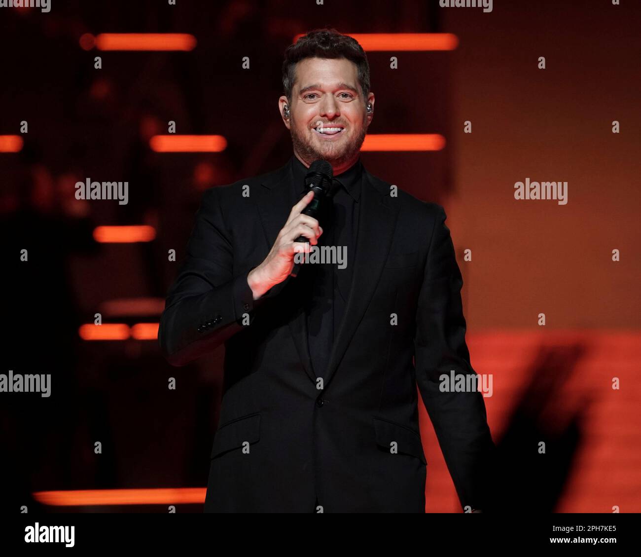 Michael Buble performs on stage at the O2 Arena in London, Sunday, Mar ...