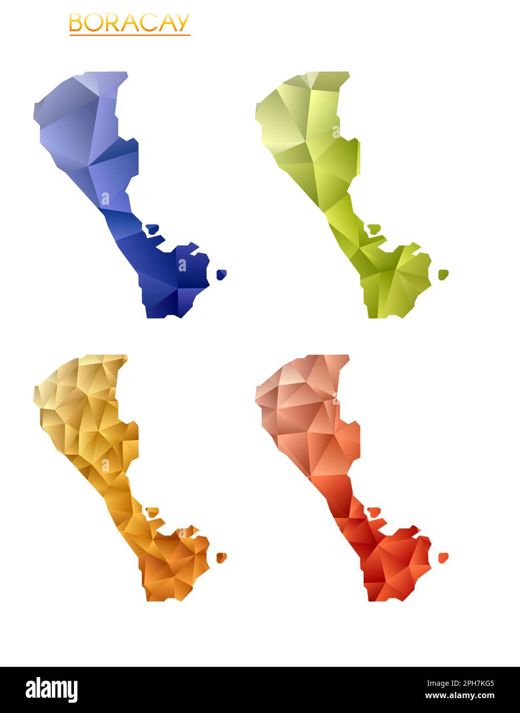 Set of vector polygonal maps of Boracay. Bright gradient map of island ...