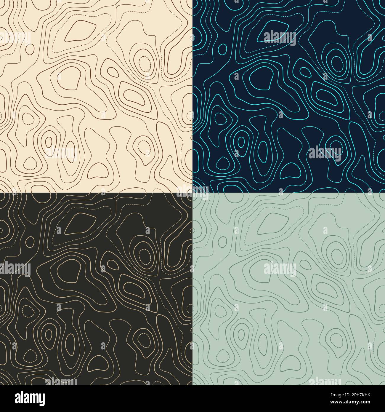 Topography patterns. Seamless elevation map tiles. Appealing isoline ...