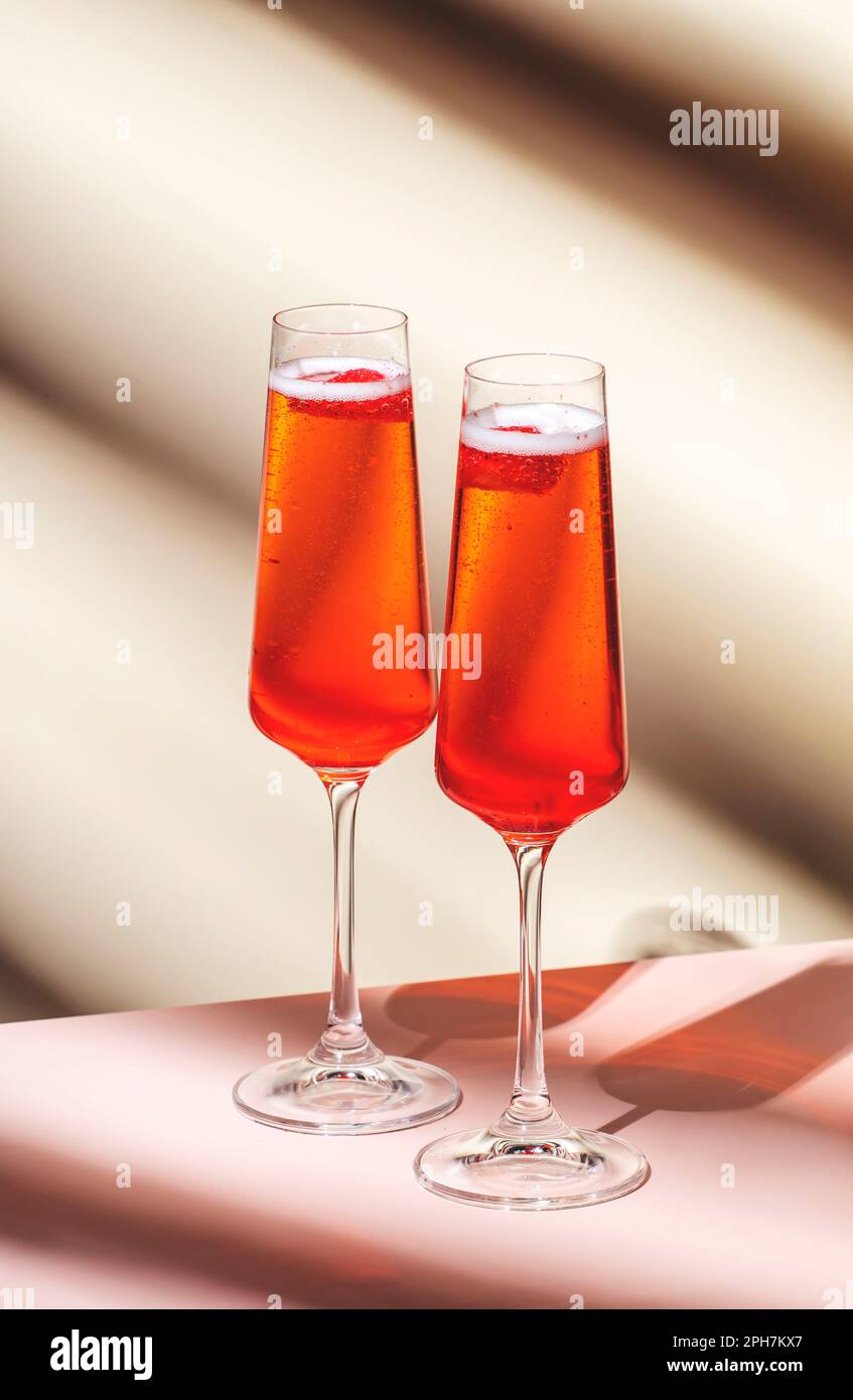 Rossini summer alcoholic cocktail drink with sparkling wine or prosecco ...