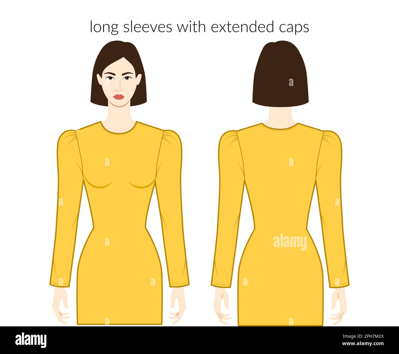 Extended cups sleeves long length clothes character beautiful lady in ...