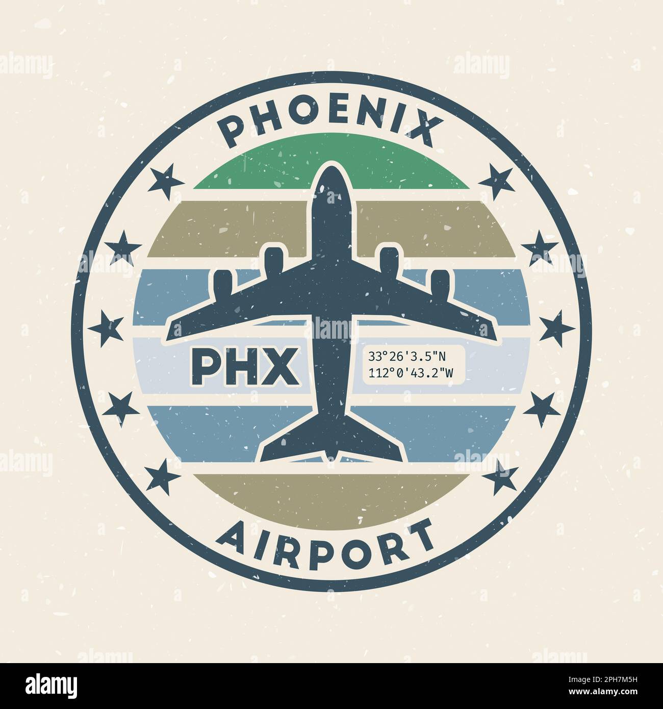 Phoenix Airport Insignia Round Badge With Vintage Stripes Airplane Phoenix Airport Insignia Round Badge With Vintage Stripes Airplane