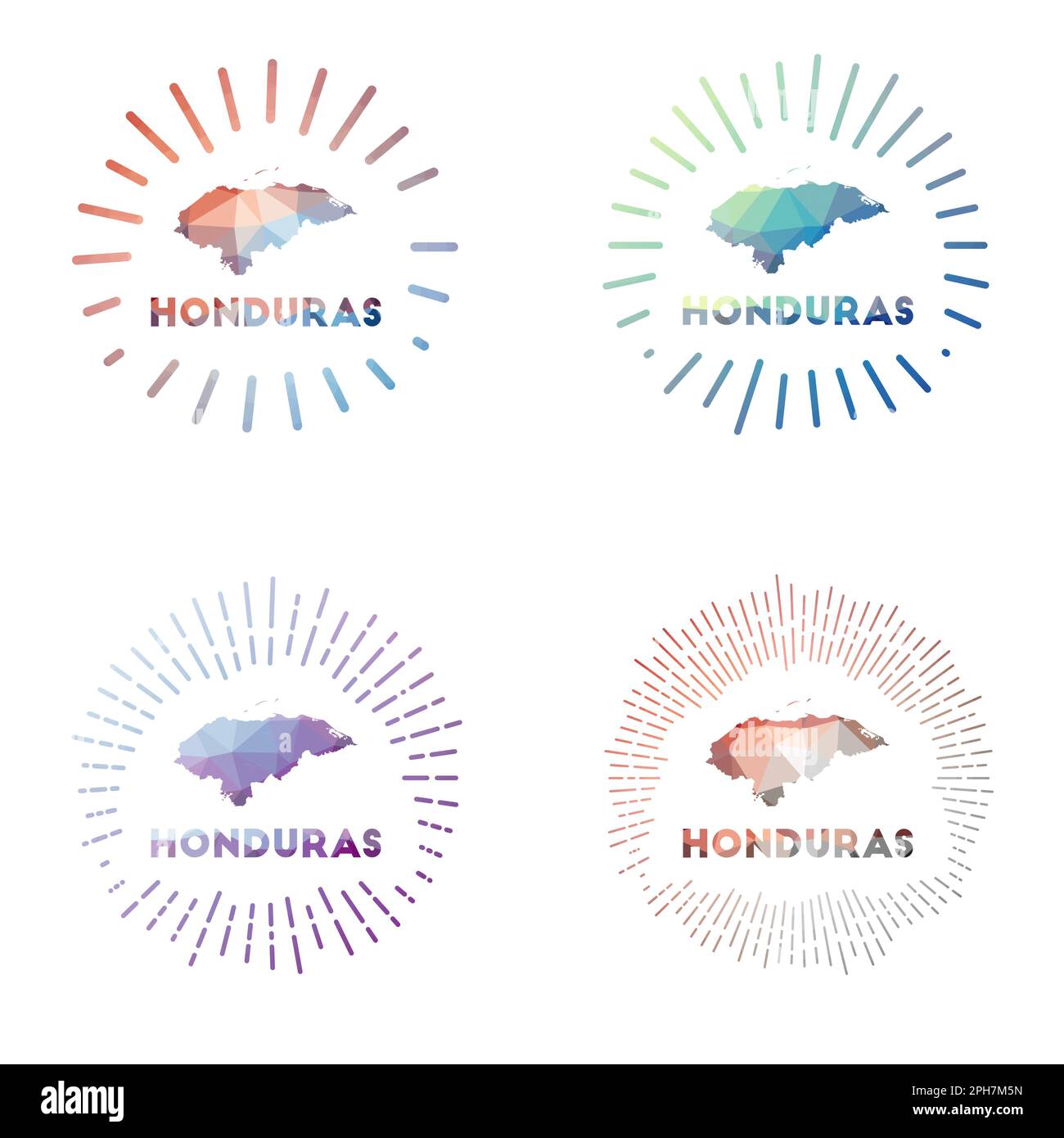 Honduras low poly sunburst set. Logo of country in geometric polygonal ...