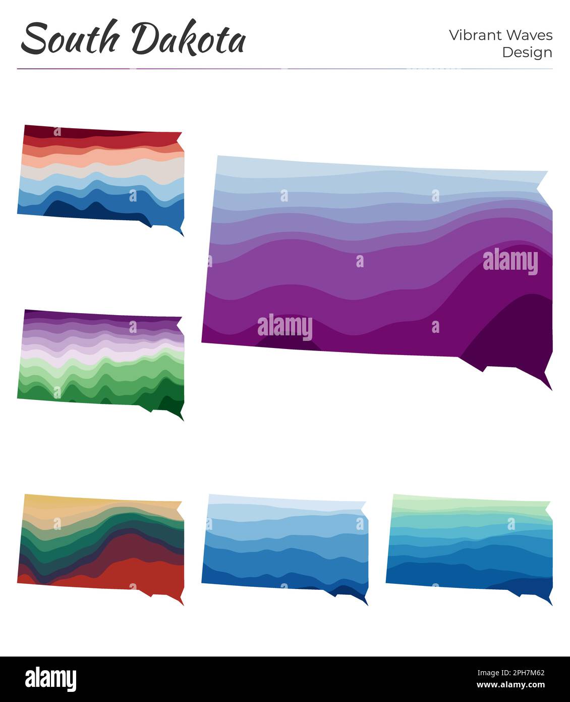 Set of vector maps of South Dakota. Vibrant waves design. Bright map of ...