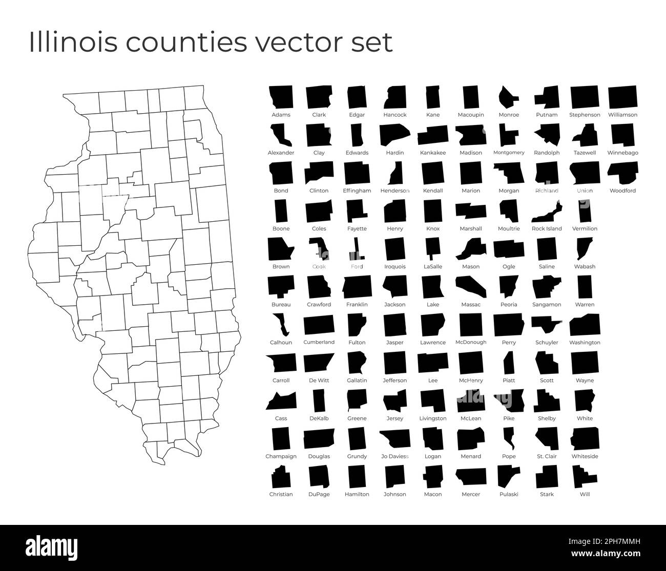 Illinois map with shapes of regions. Blank vector map of the US State ...