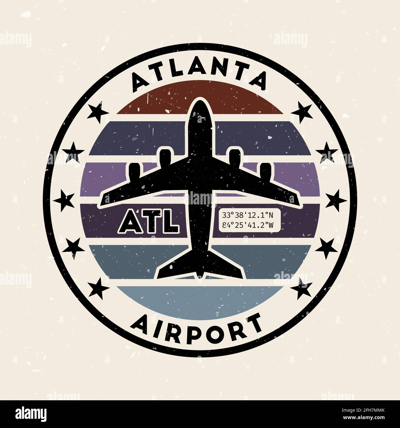Atlanta airport insignia. Round badge with vintage stripes, airplane ...