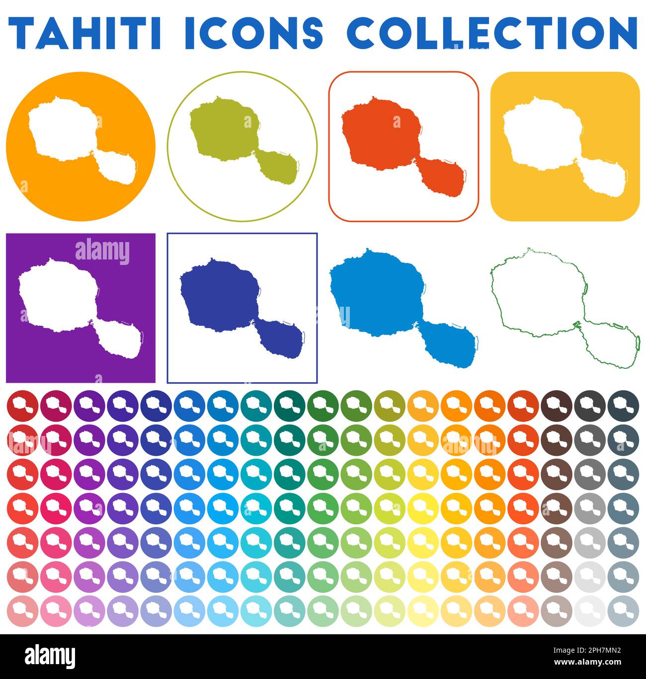 Tahiti icons collection. Bright colorful trendy map icons. Modern ...