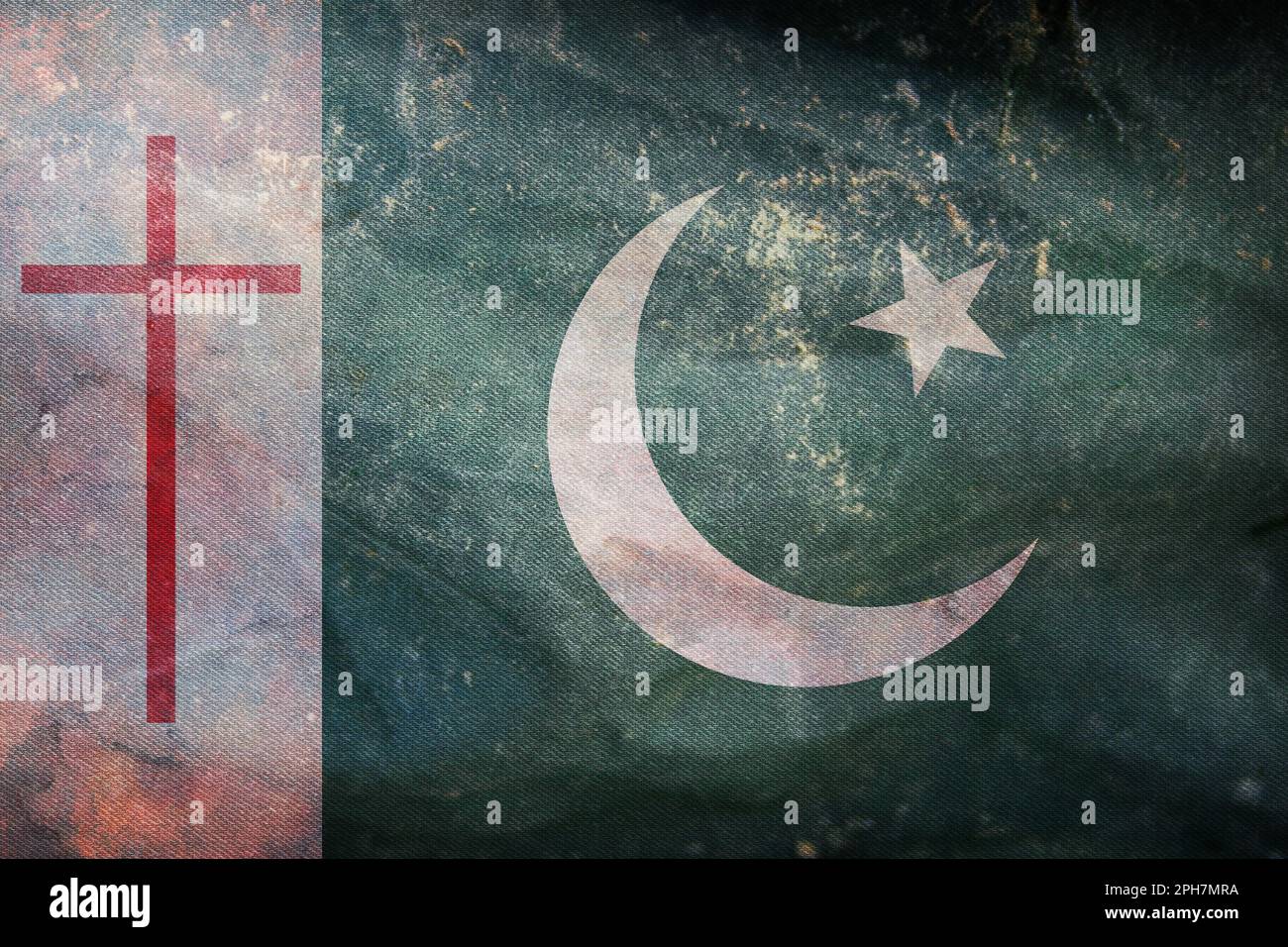 Top view of flag of Pakistan with cross with grunge texture. no ...