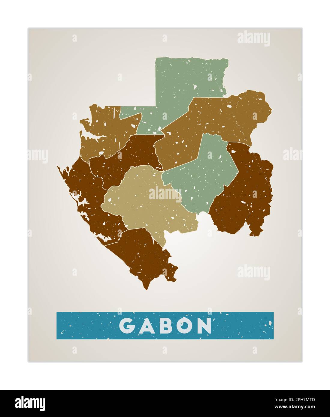 Gabon map. Country poster with regions. Old grunge texture. Shape of ...