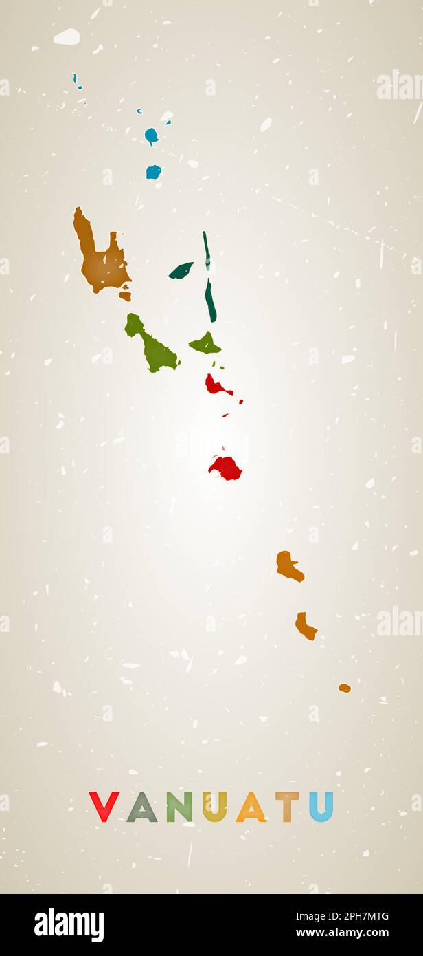 Vanuatu map. Country poster with colored regions. Old grunge texture ...
