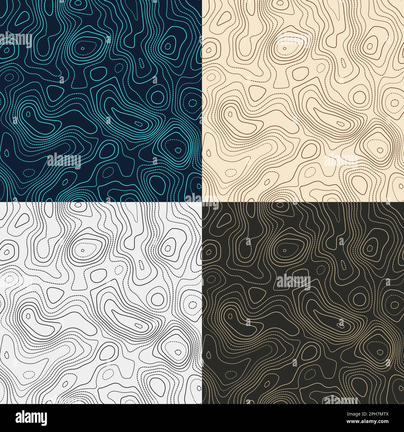 Topography patterns. Seamless elevation map tiles. Artistic isoline ...