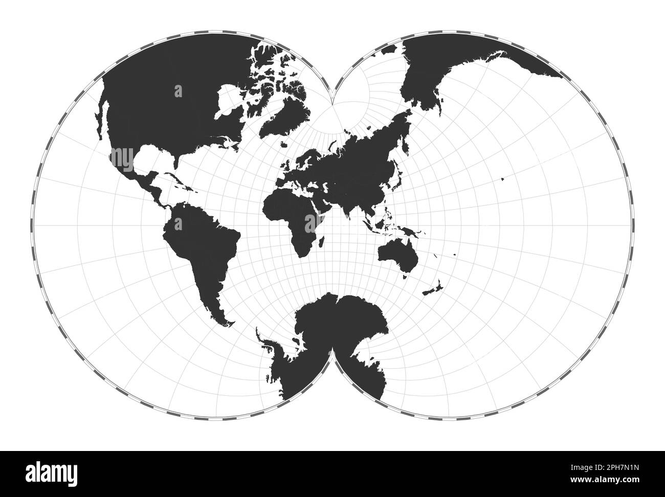 Vector world map. Eisenlohr conformal projection. Plain world ...