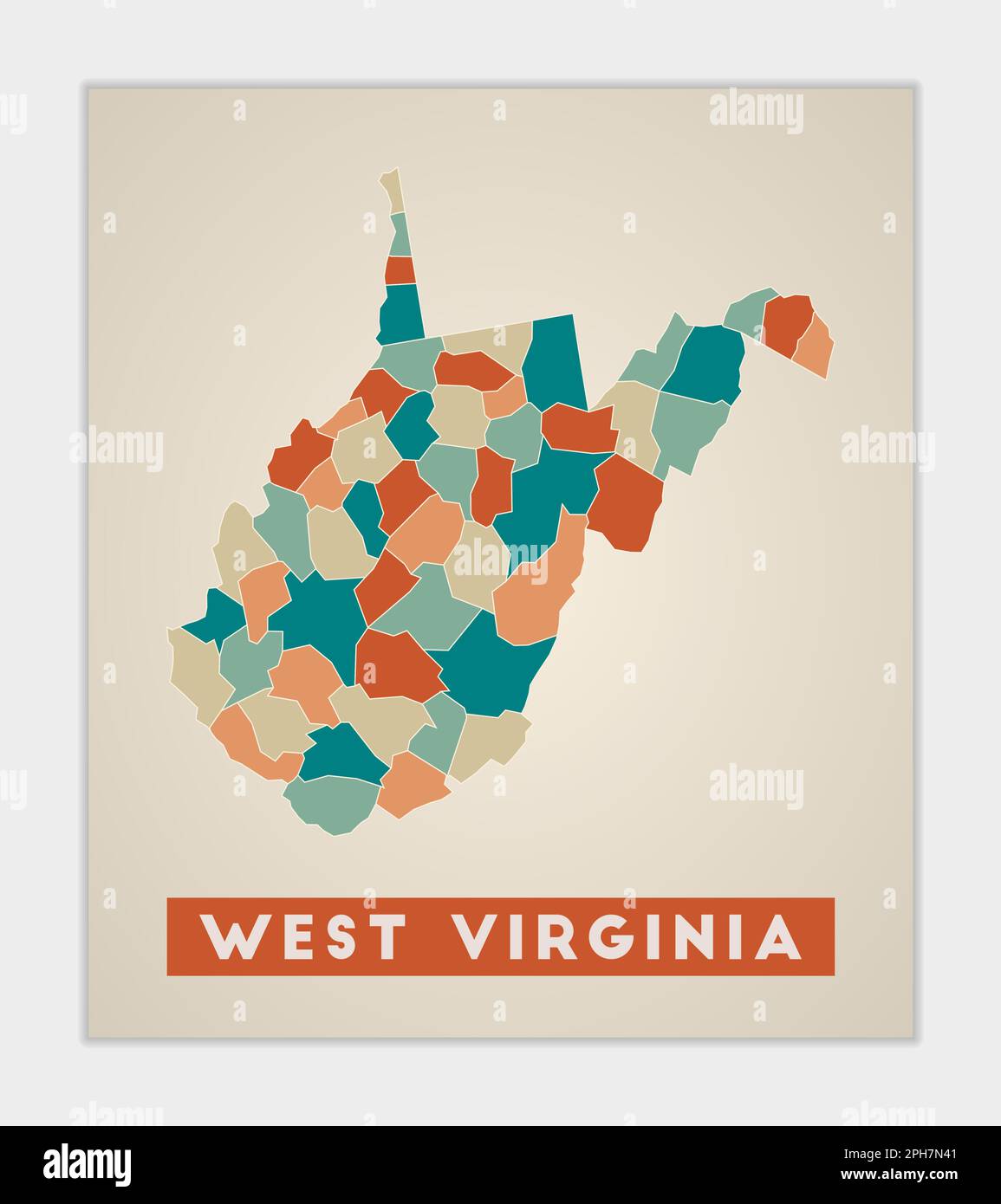 West Virginia poster. Map of the US state with colorful regions. Shape ...