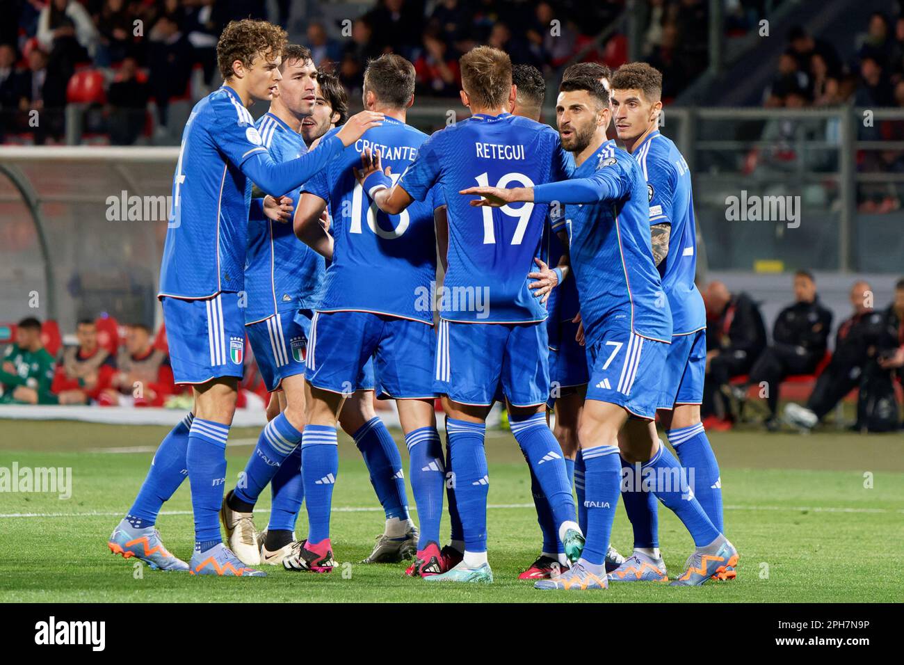 Matteo Pessina (Italy) celebrates after scoring a goal with teammates ...