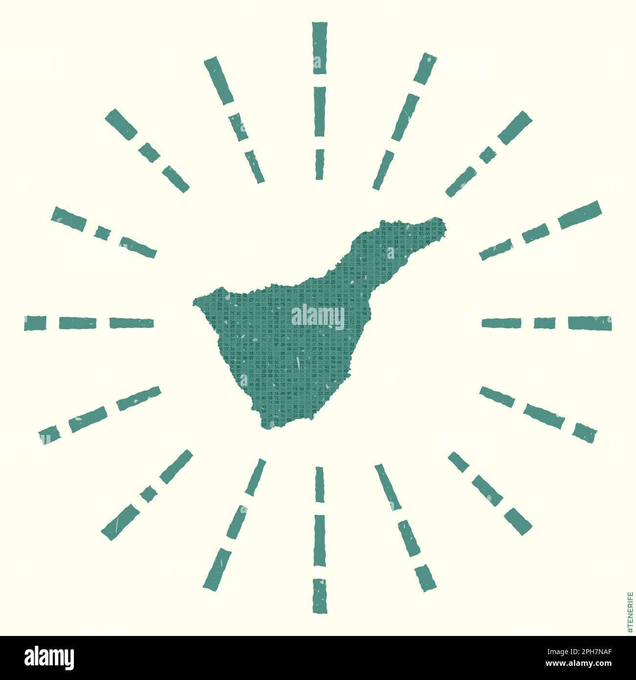 Tenerife Logo. Grunge sunburst poster with map of the island. Shape of ...