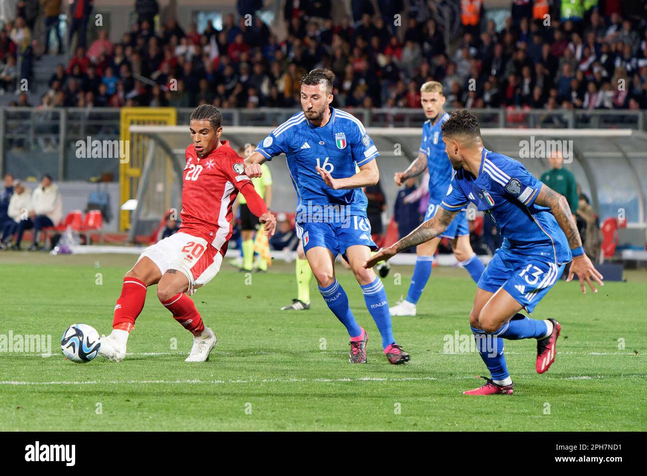 Yannick Yankam (Malta) and Bryan Cristante (Italy) during European ...