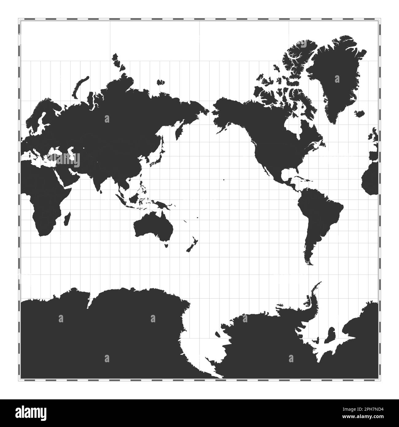Vector world map. Spherical Mercator projection. Plain world ...