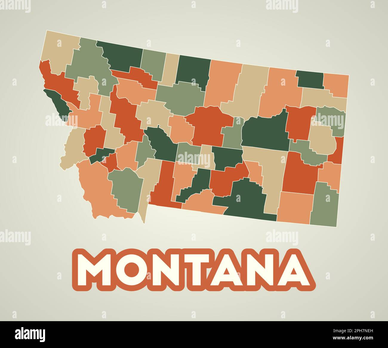 Montana poster in retro style. Map of the US state with regions in ...