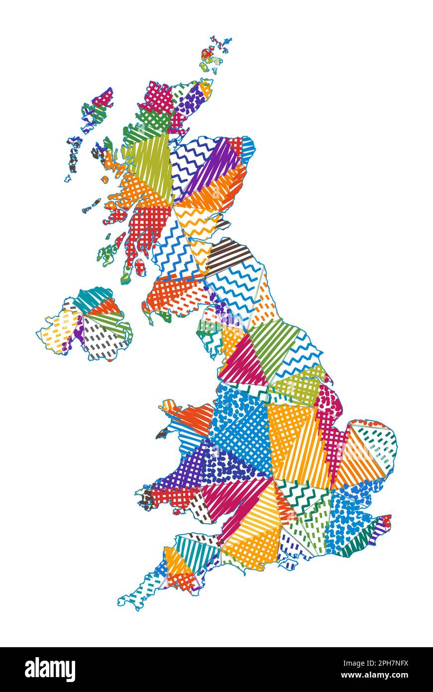 Kid style map of the United Kingdom. Hand drawn polygons in the shape ...