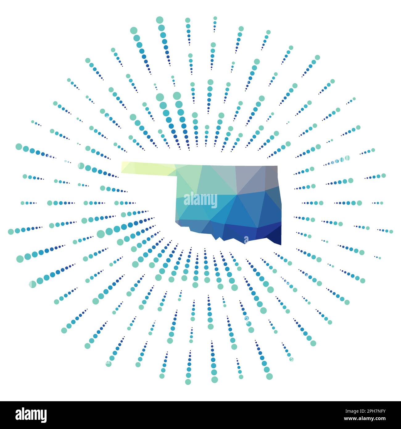 Shape of Oklahoma, polygonal sunburst. Map of the US state with ...