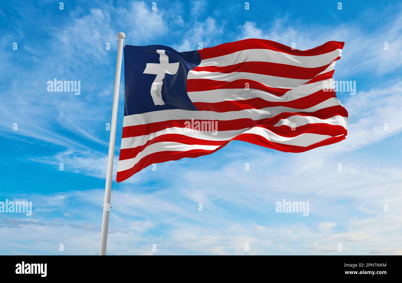 flag of Jesusland waving in wind at cloudy sky. love holy spirit faith ...