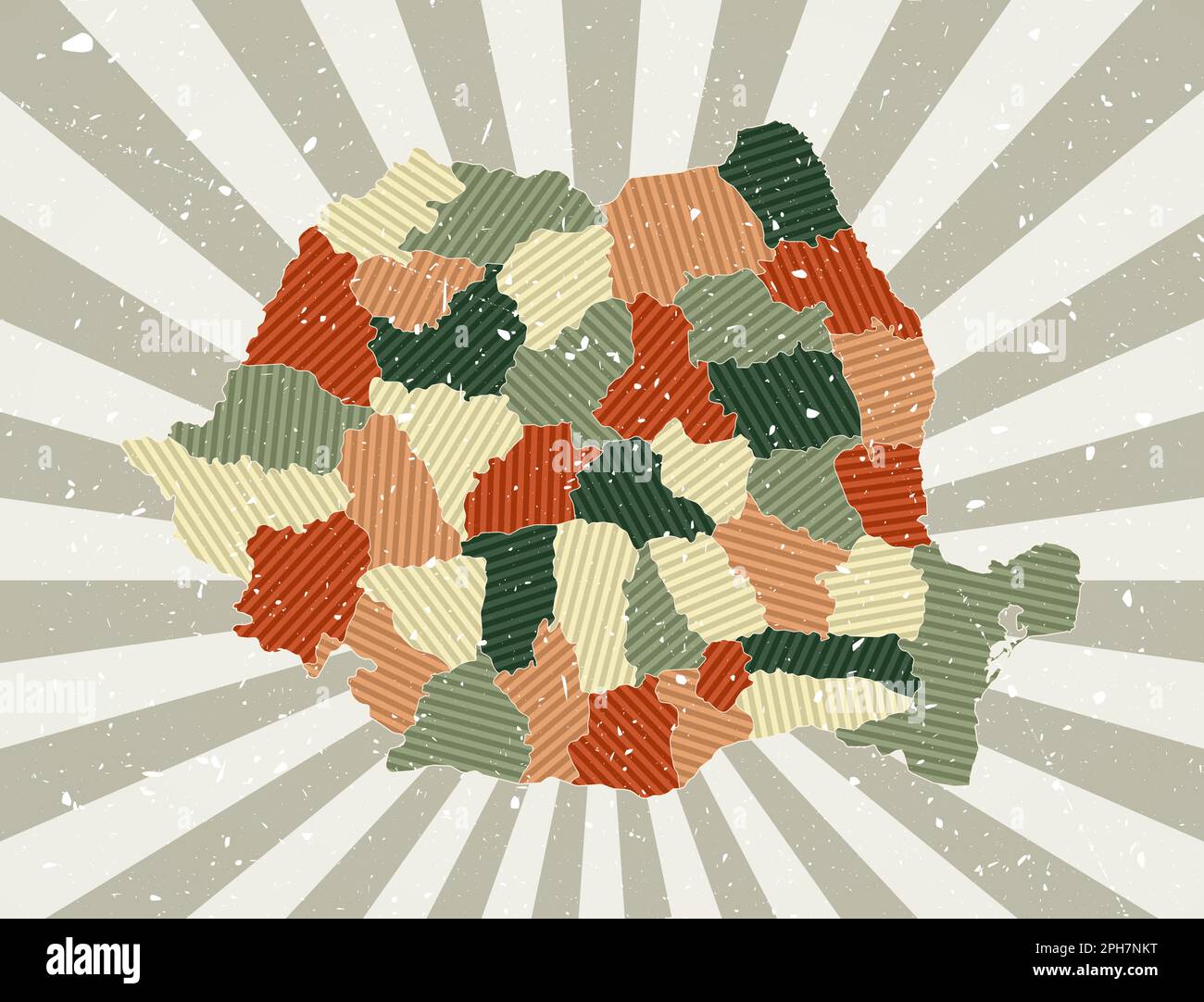 Romania vintage map. Grunge poster with map of the country in retro ...