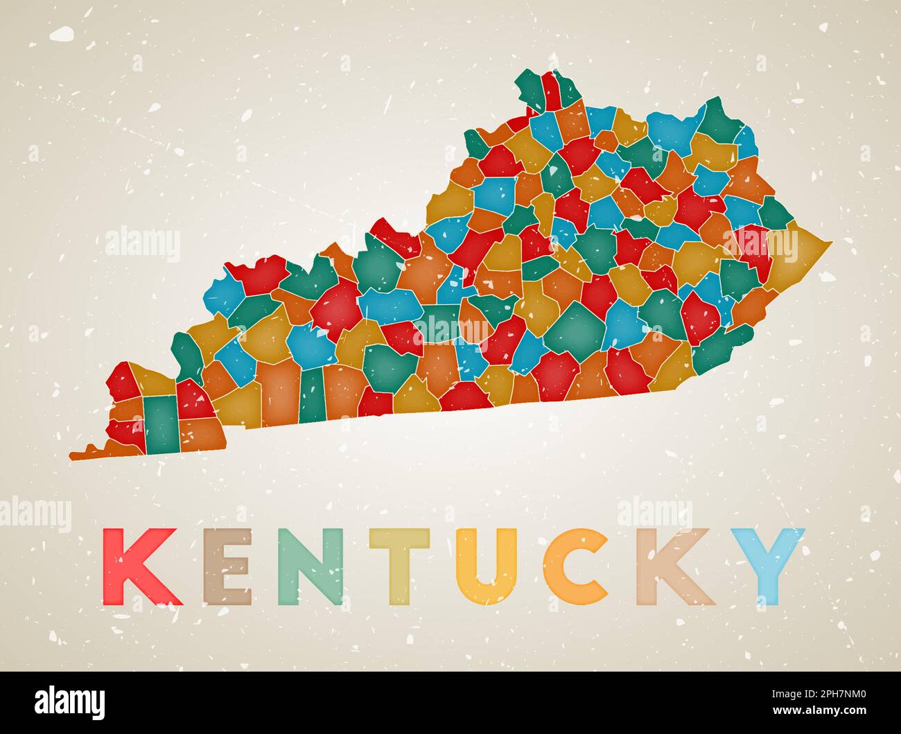 Kentucky map. US state poster with colored regions. Old grunge texture ...