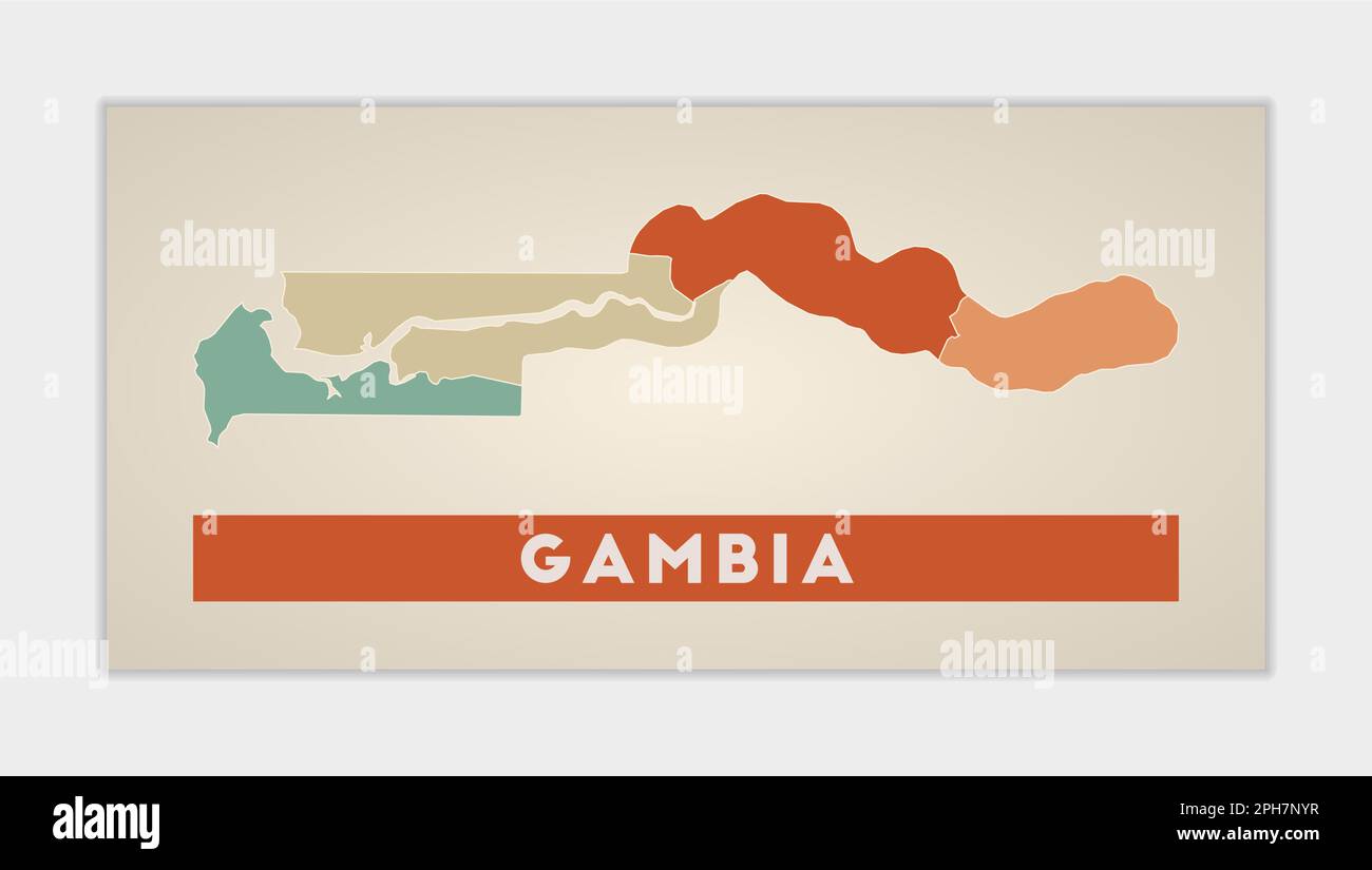Gambia poster. Map of the country with colorful regions. Shape of ...