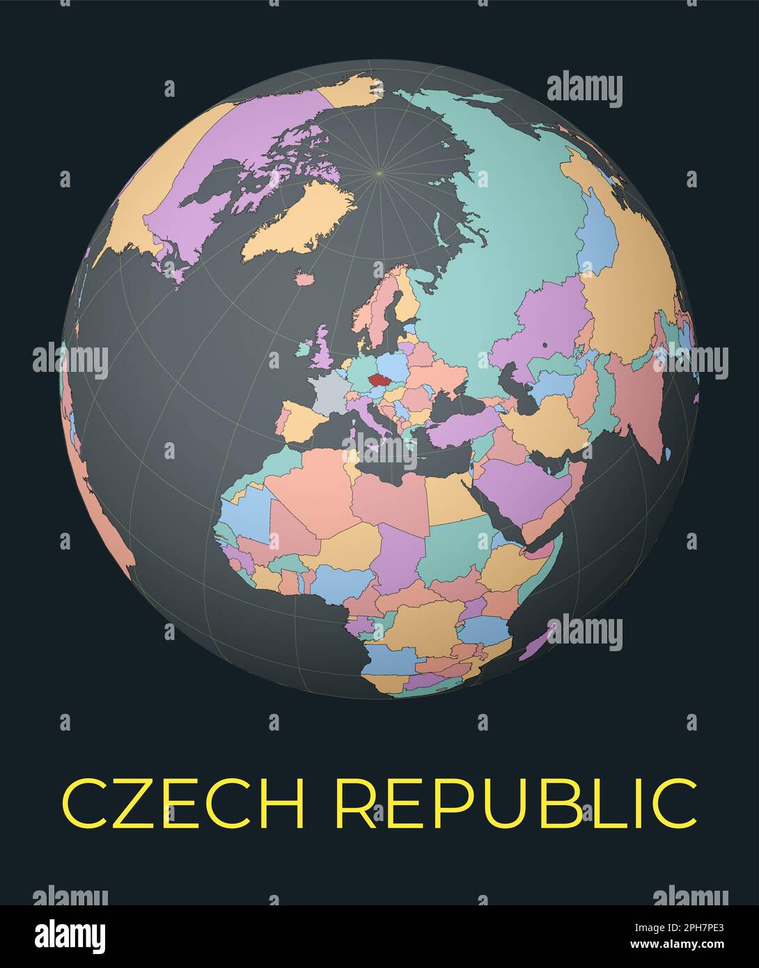 World map centered on the Czech Republic. Red country highlighted ...
