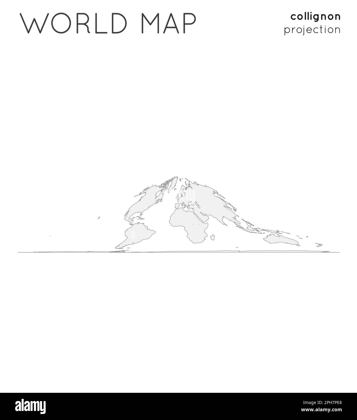 World Map Globe In Collignon Projection Plain Style Outline Vector Illustration Stock Vector