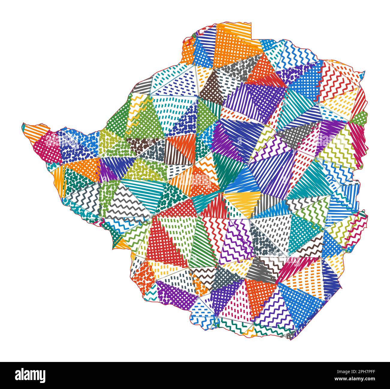Kid style map of Zimbabwe. Hand drawn polygons in the shape of Zimbabwe ...